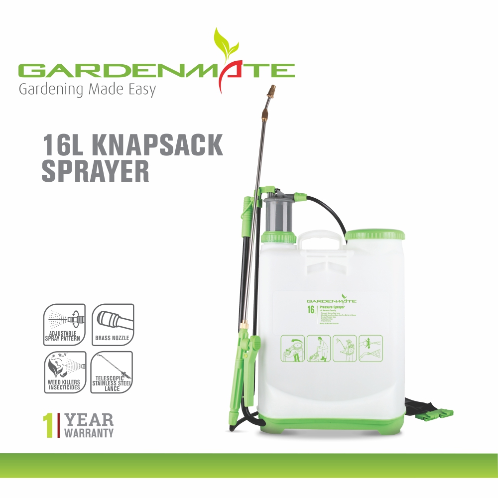 GARDENMATE 16L KNAPSACK SPRAYER LANCE & BRASS WITH STAINLESS STEEL ...