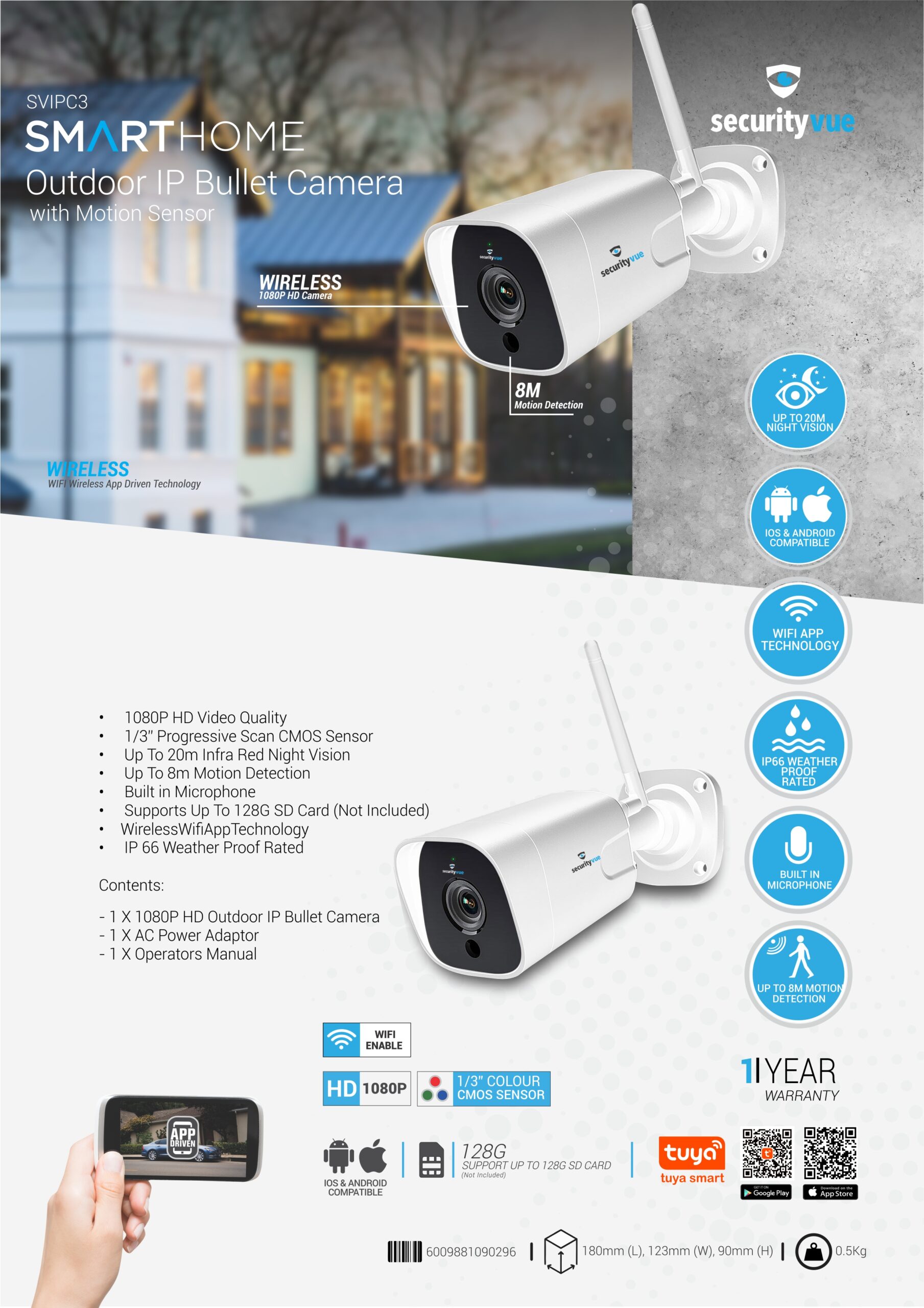 SECURITYVUE SMARTHOME OUTDOOR IP BULLET CAMERA WITH MOTION SENSOR - GENTECH