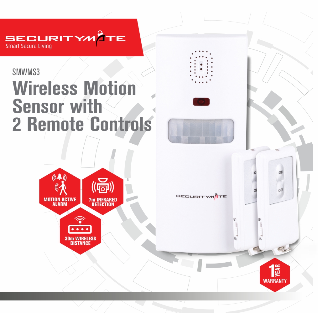 SECURITYMATE WIRELESS MOTION SENSOR WITH 2 REMOTE CONTROLS - GENTECH