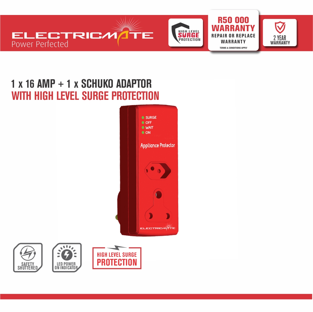 ELECTRICMATE APPLIANCE SAFR PROTECTOR 1 X 16AMP + 1 X 3 PIN EURO SOCKET ...